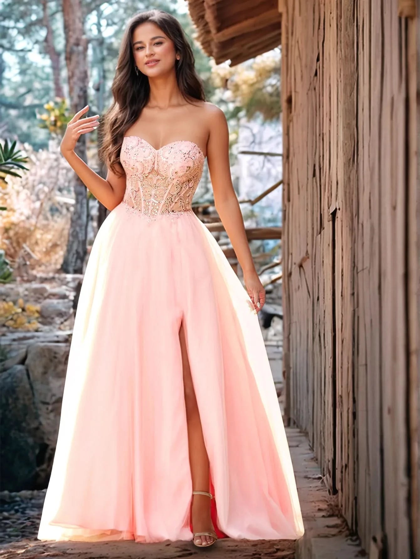 Luxury Sparkly Beads Strapless Lace Ball Gown Prom Dress – Worldprom