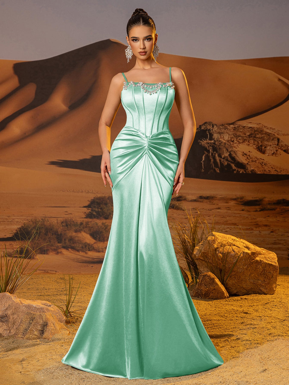 Hand Beading Boned Pleated Mermaid Prom Dress - Mint Green – Worldprom